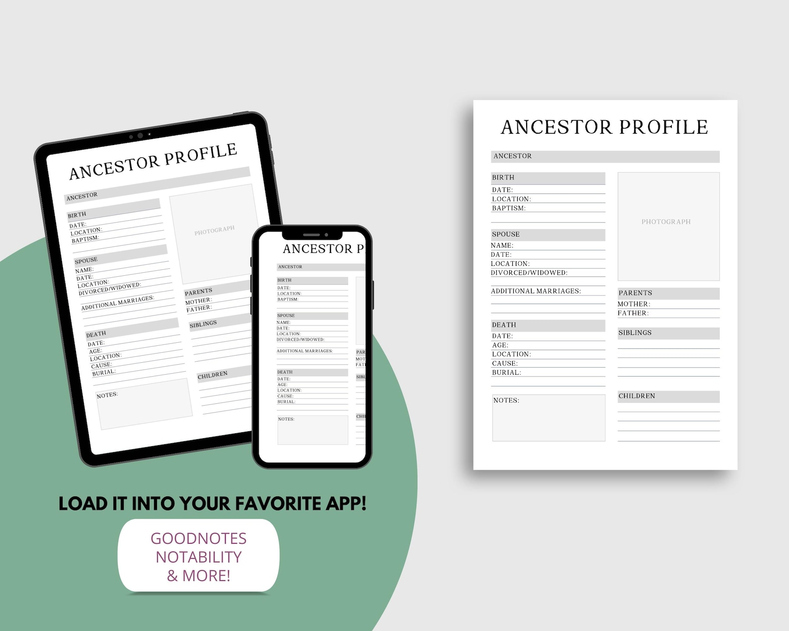 Ancestor Profile | Genealogy Printable | Digital Ancestry Research Page ...