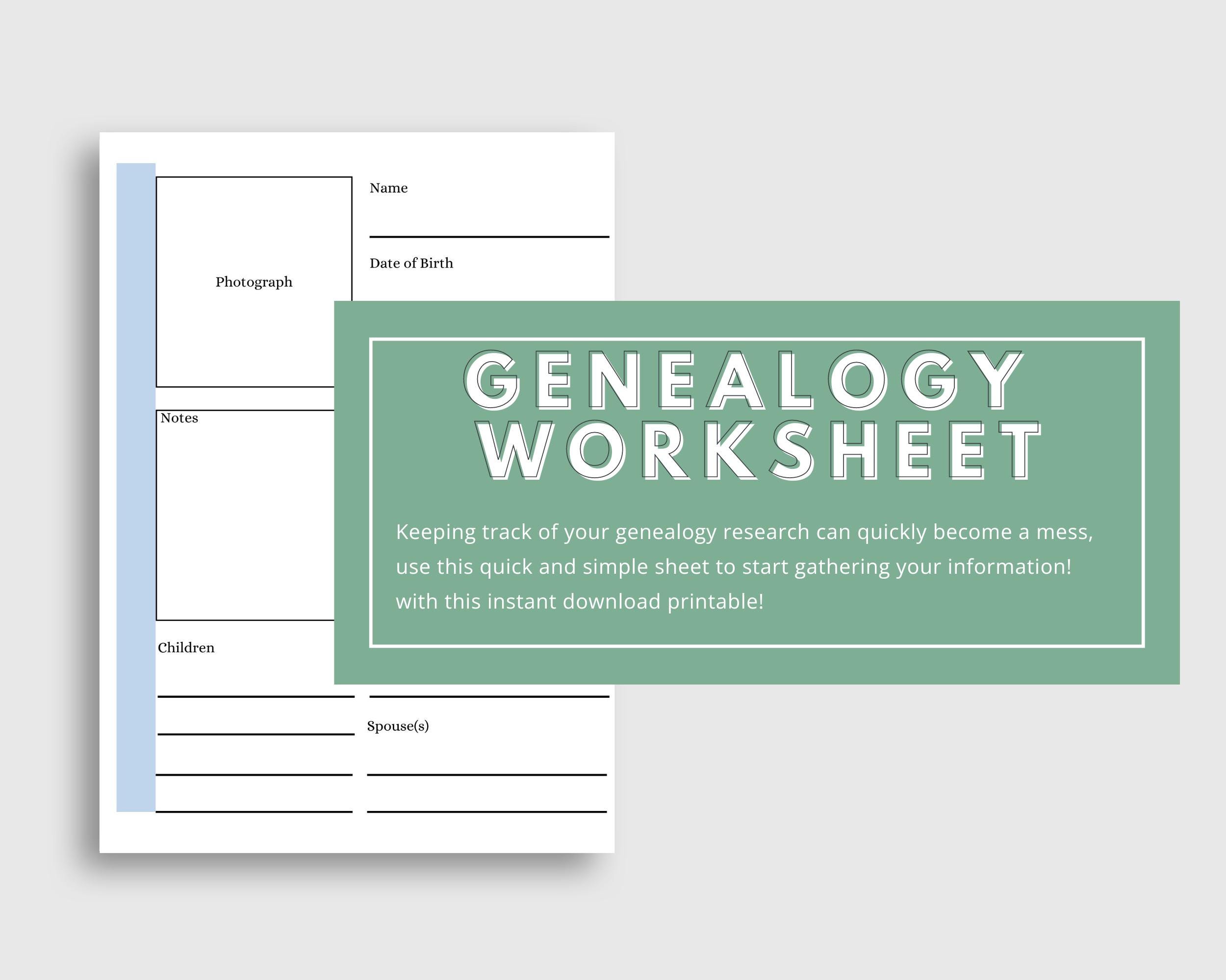 Genealogy Worksheet | Printable | Digital Download (letter Size) - Etsy