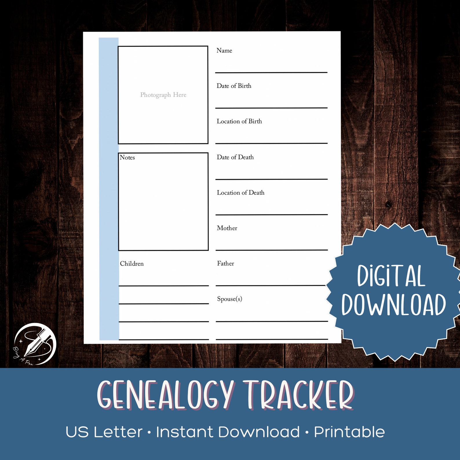 Genealogy Worksheet Printable Digital Download letter Size - Etsy