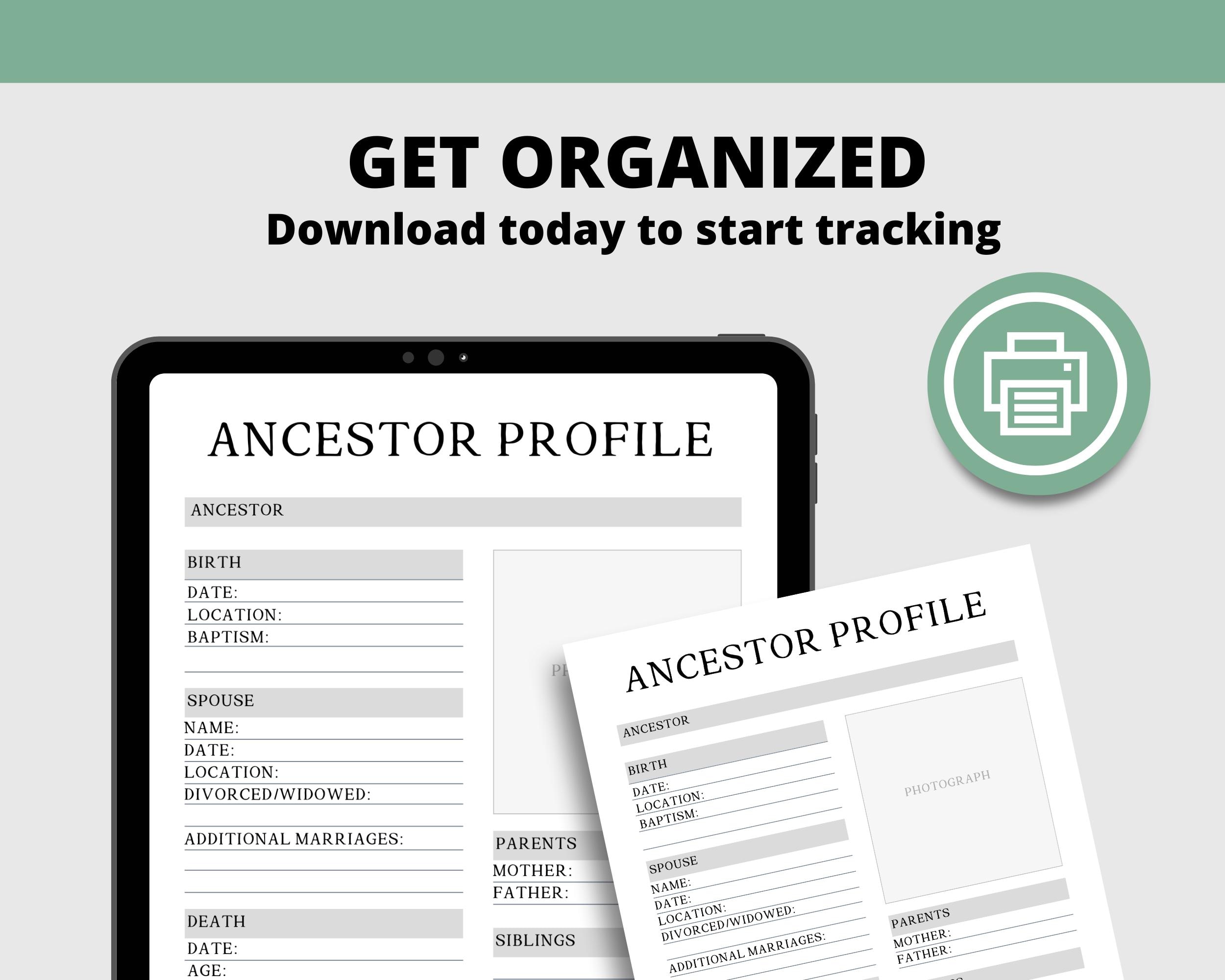 Ancestor Profile | Genealogy Printable | Digital Ancestry Research Page ...