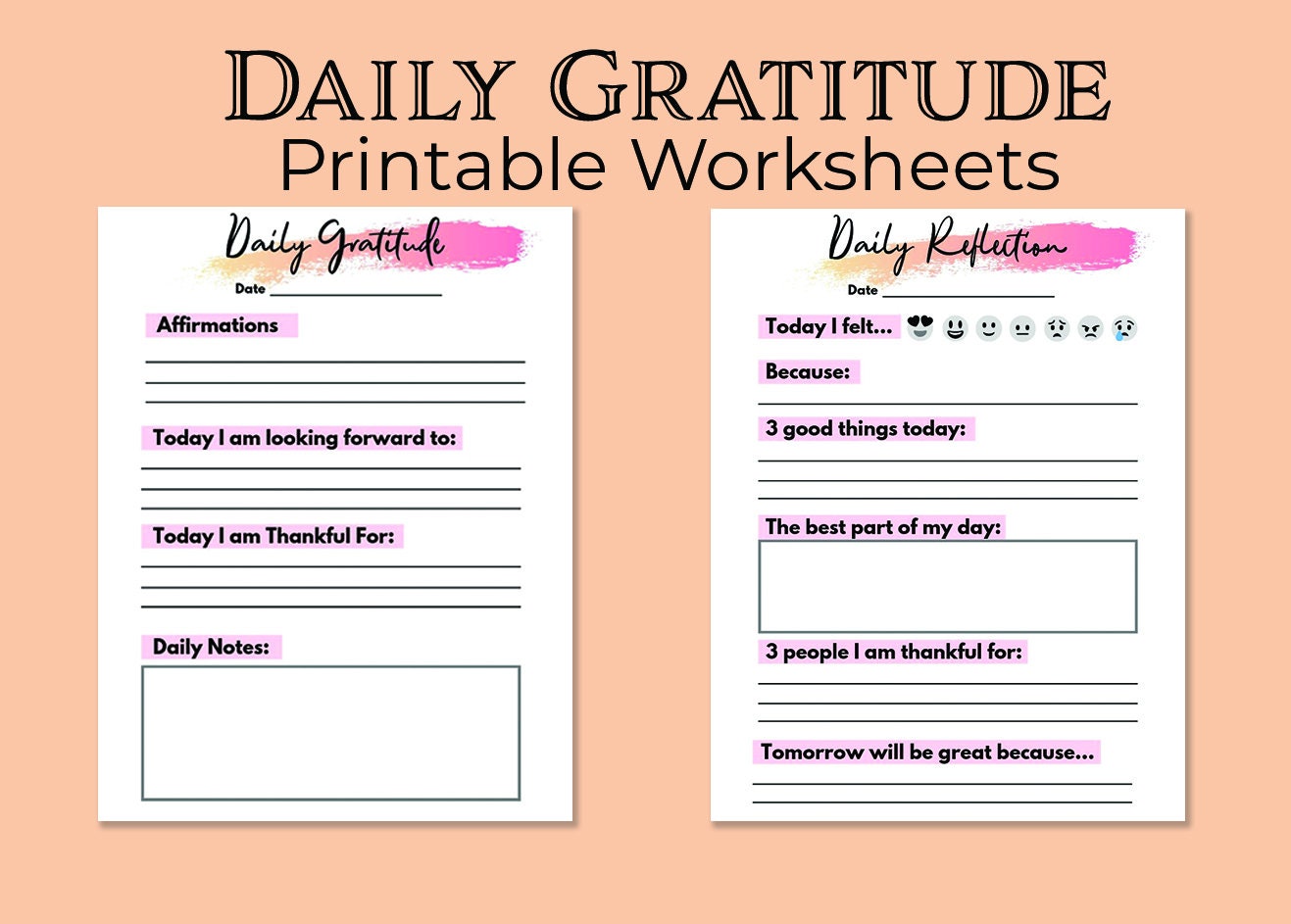 Daily Gratitude Worksheets Printable Planner Gratitude Planner Digital ...