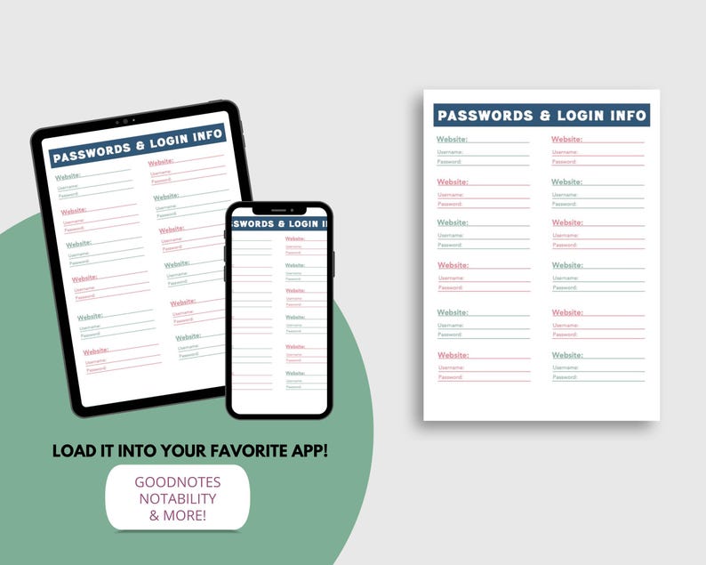 Log-in and Password Tracker, Printable Digital Download, Password ...