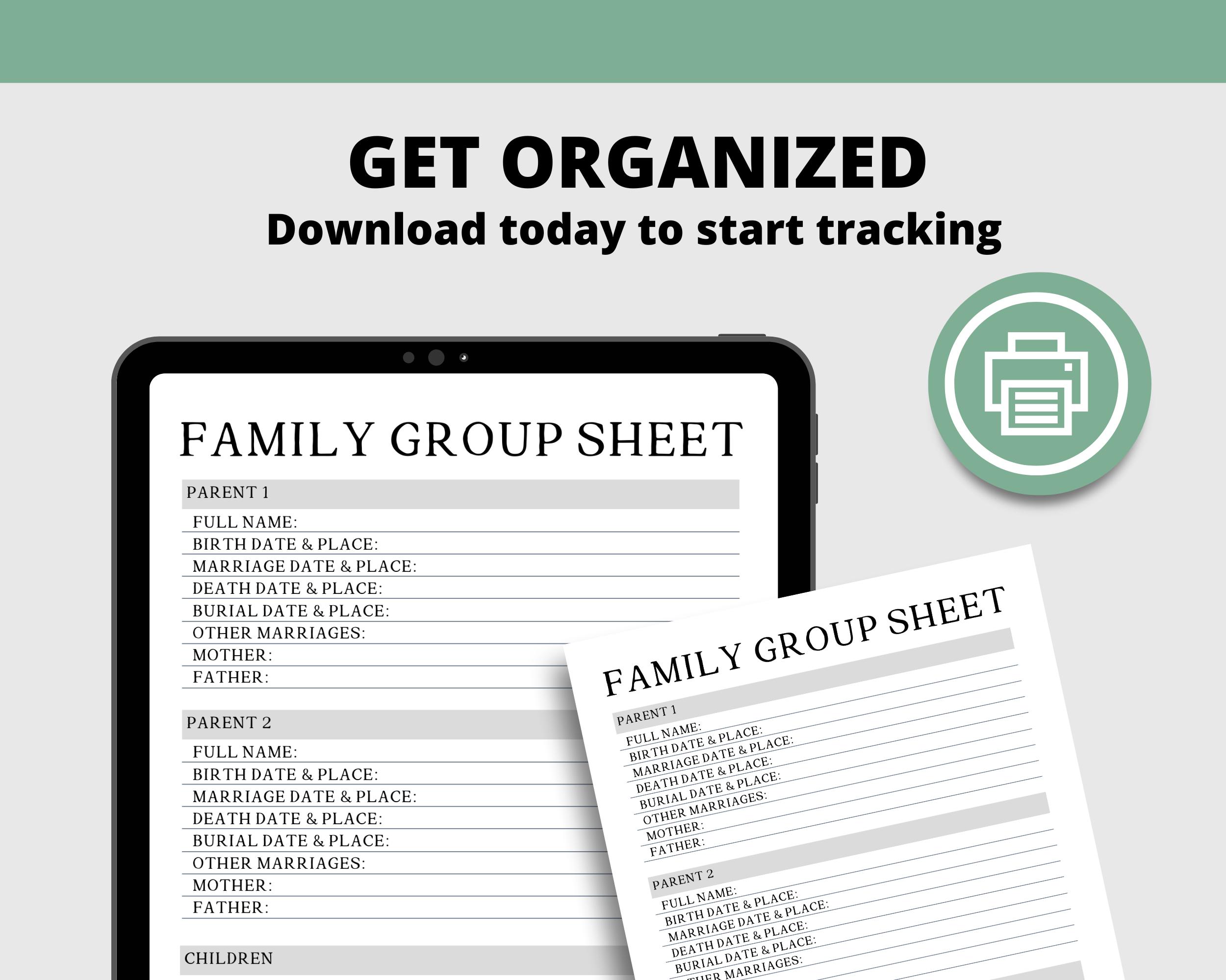 Genealogy Family Group Worksheet | Ancestry Planner | Family Tree ...