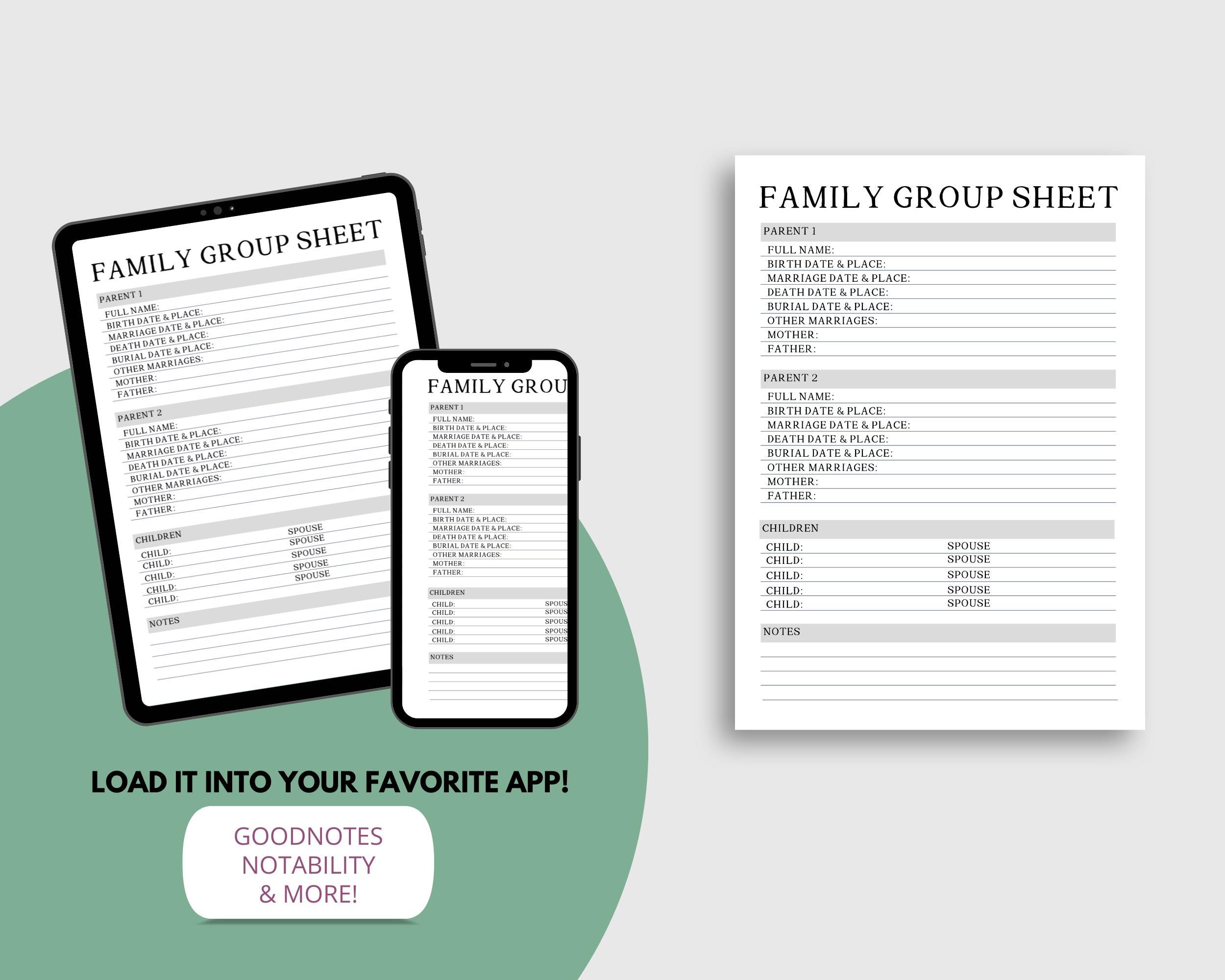 Genealogy Family Group Worksheet | Ancestry Planner | Family Tree ...