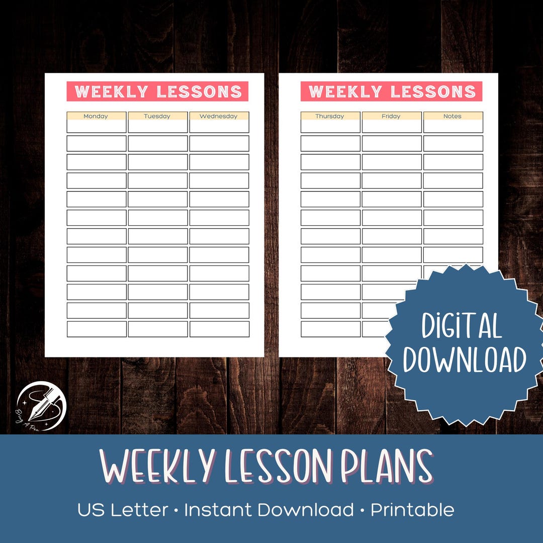 Weekly Lesson Plan Printable Digital Download Homeschool Lesson Plan ...