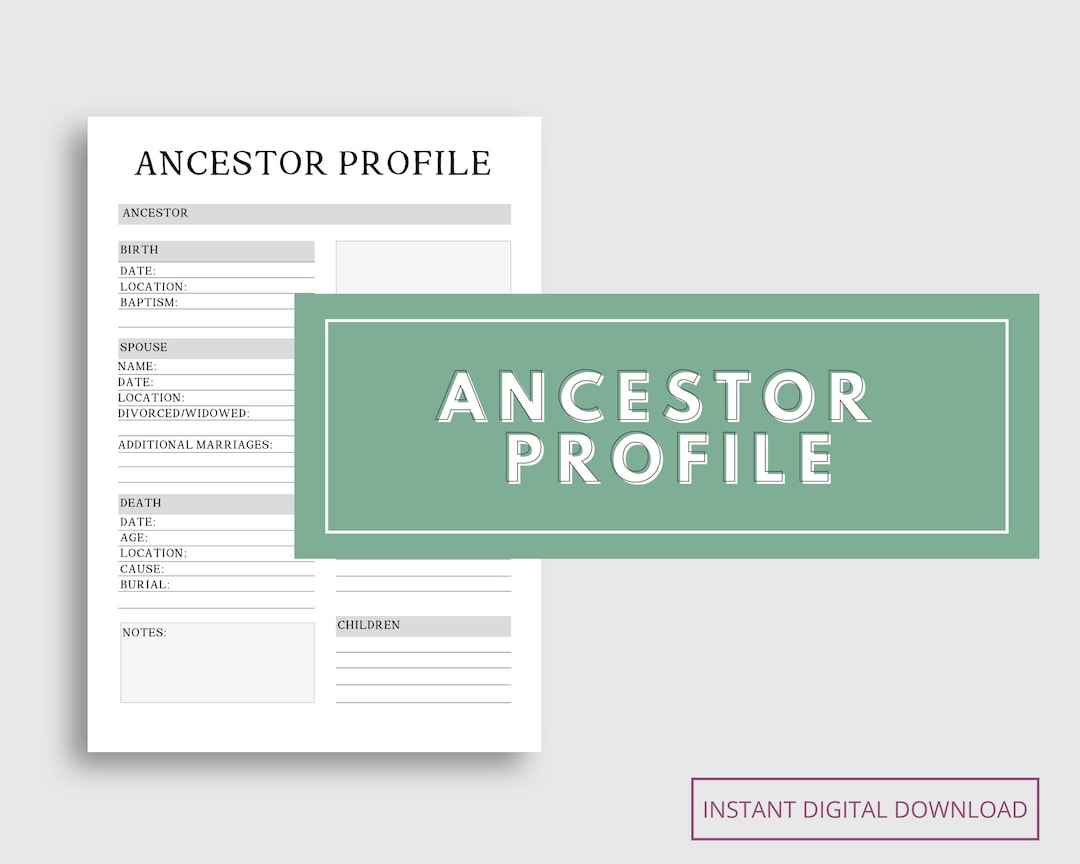Ancestor Profile | Genealogy Printable | Digital Ancestry Research Page ...