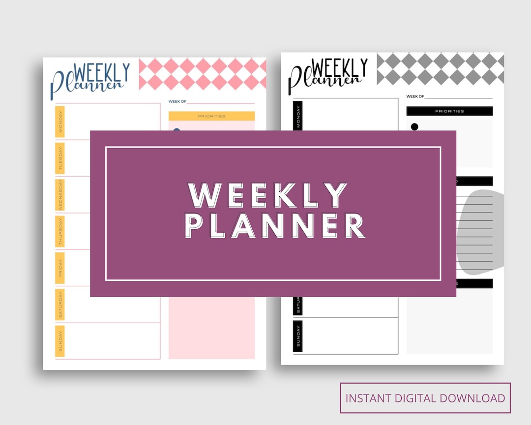 Printable Weekly Planner Printable Page in Letter Size, Both Black and ...