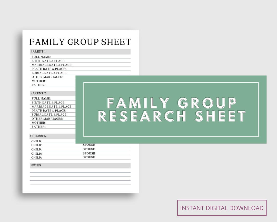 Genealogy Family Group Worksheet | Ancestry Planner | Family Tree ...
