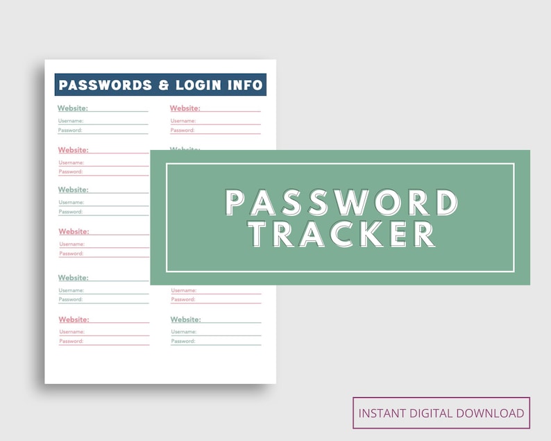 Log-in and Password Tracker, Printable Digital Download, Password ...