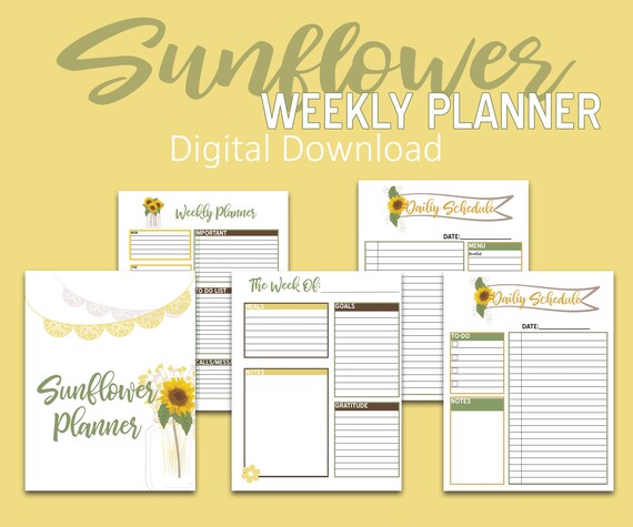 Sunflower Planner Printable Planner Daily Planner Week - Etsy Singapore
