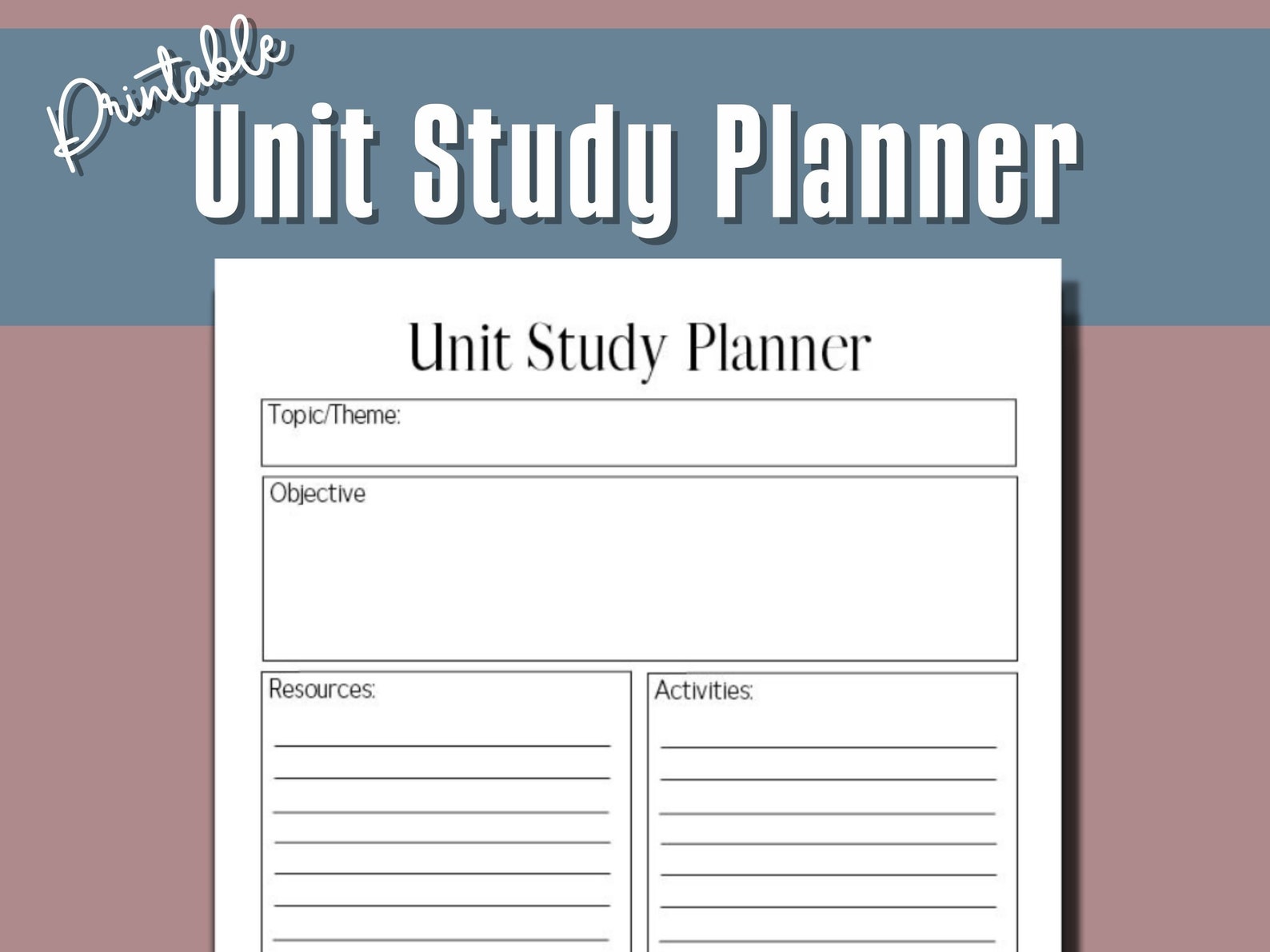 Unit Study Planner Printable Unit Study Homeschool Planner Classroom ...