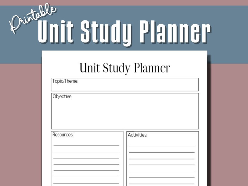 Unit Study Planner Printable Unit Study Homeschool Planner Classroom ...
