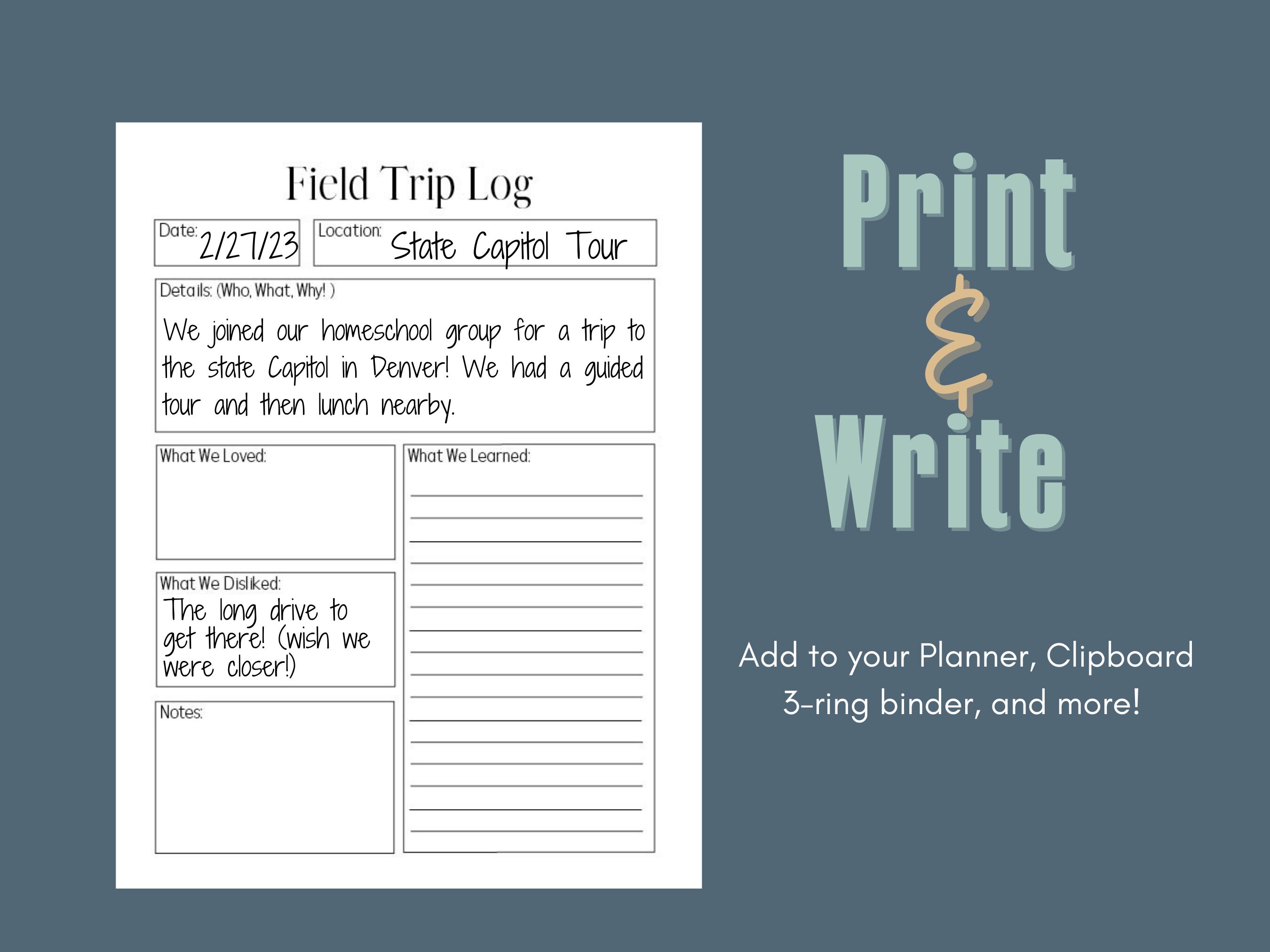 Field Trip Planner Homeschool Planner Homeschool Tracking Form Field ...