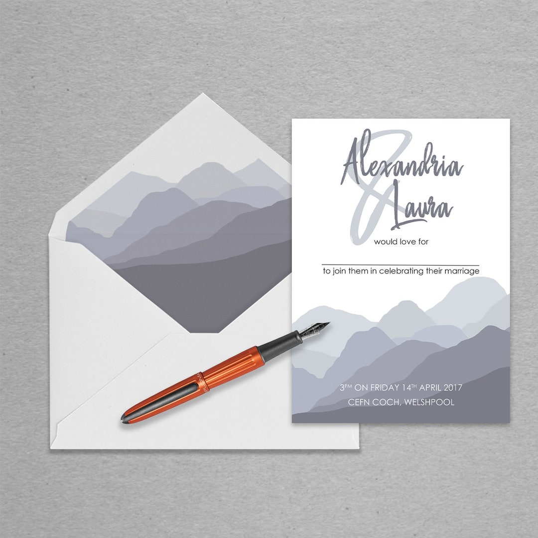 Welsh Hills Wedding Invitation Flat Card Wedding Invite Mountains and ...