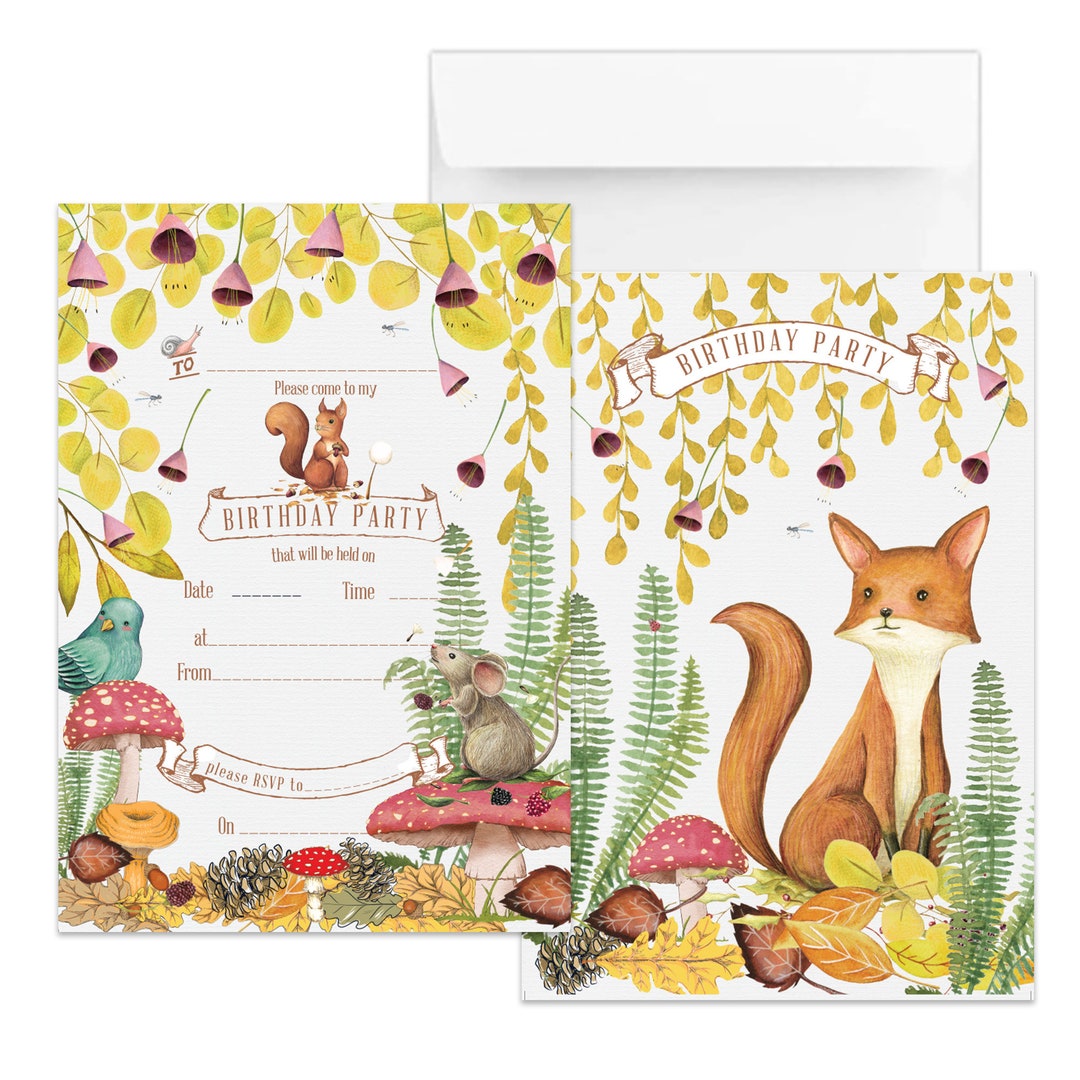 Nature Party Invitations Fox Forest, Mice and Birds Birthday Party ...