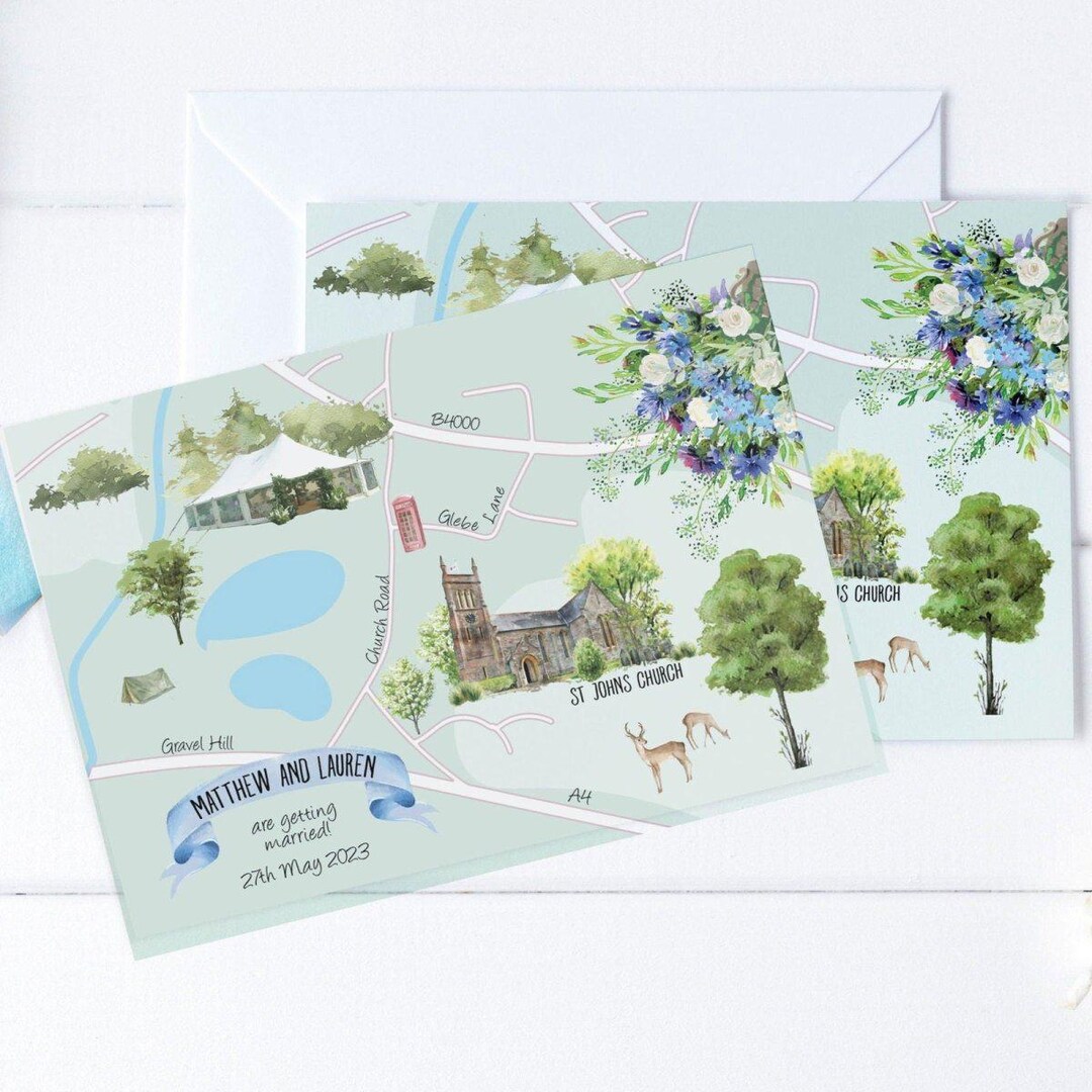 Personalised Wedding Map Invitations: Custom Illustrated Map Design for ...