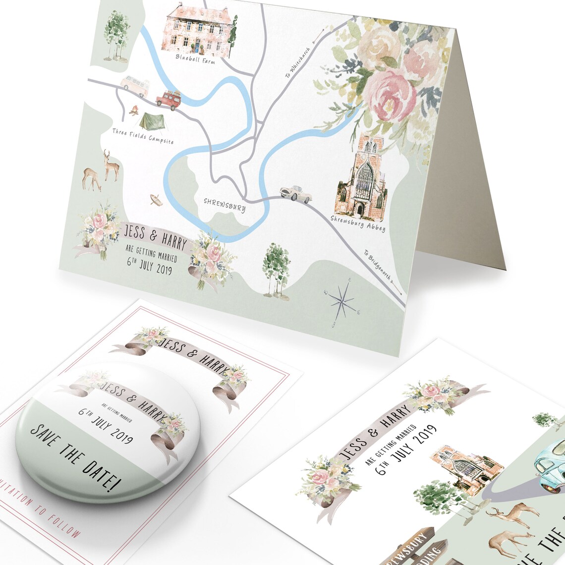 Unique Custom Wedding Map Folded Card Wedding Invitation | Etsy