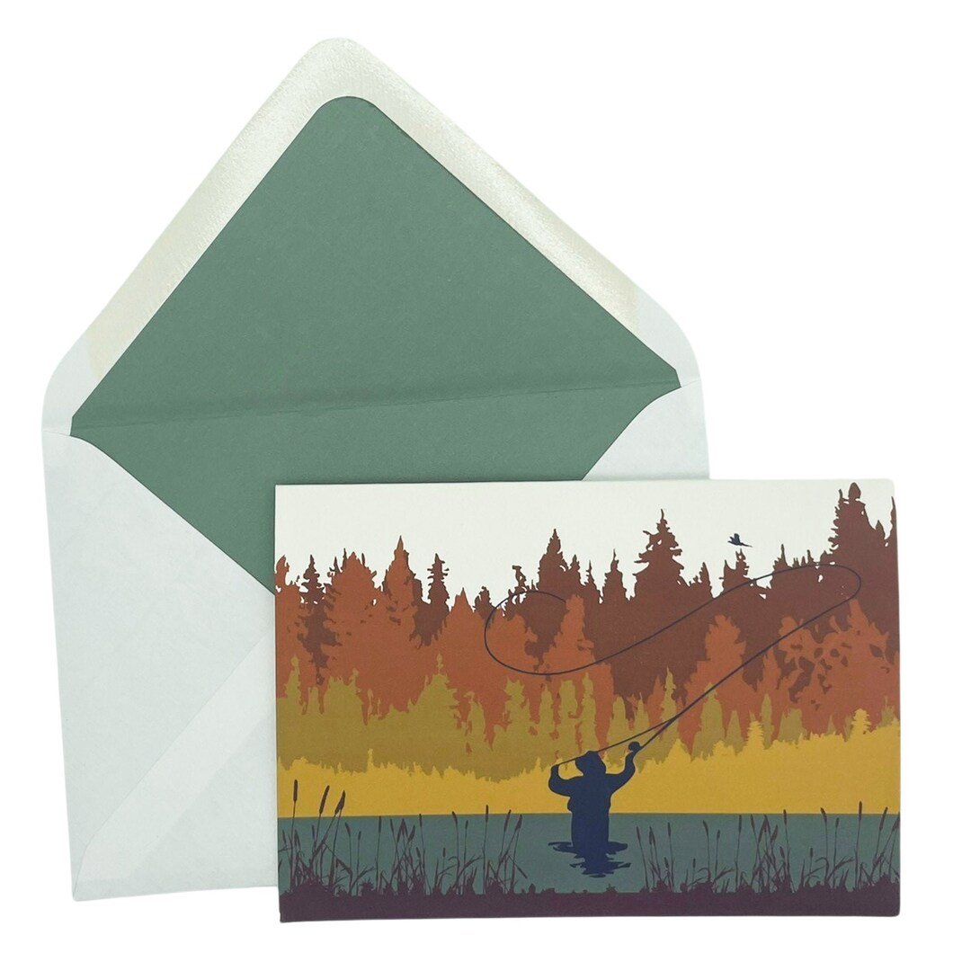 Autumn Fly Fishing Card: A6 Birthday Card With Green Envelope - Etsy