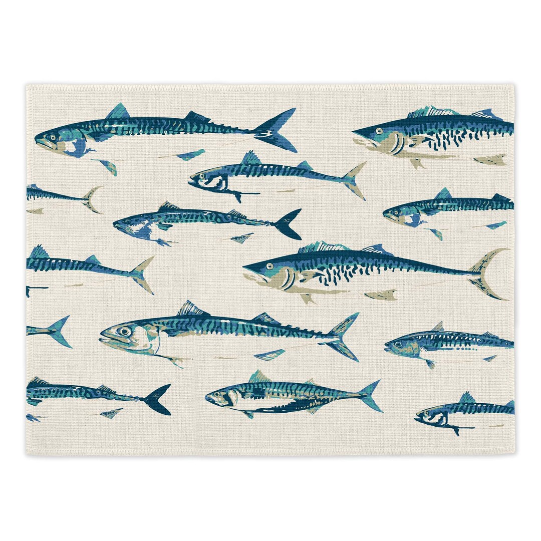 Mackerel Placemats Linen Style Fabric Coastal Placemats Easy Care ...