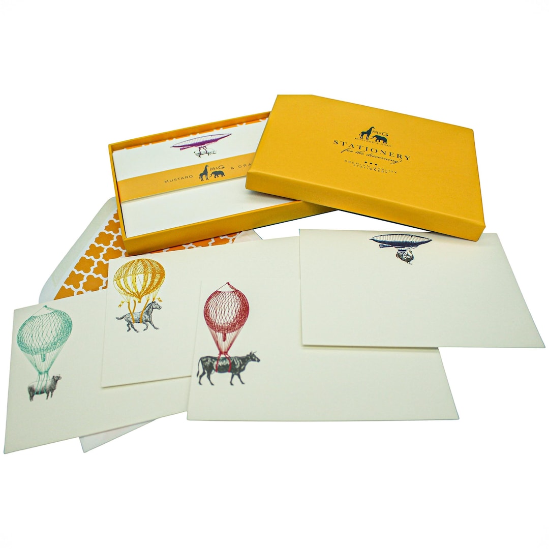 Farm Animal Hot Air Balloon Notecard Set With Lined Envelopes Animal ...