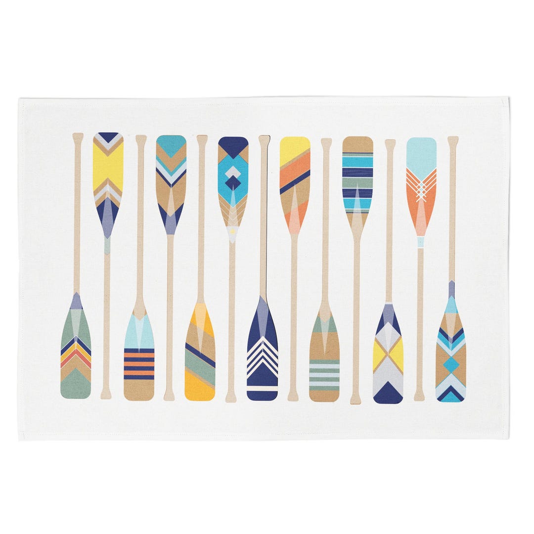 Oars Tea Towel: Rowing Paddle Print, Mustard & Gray Cotton - Etsy