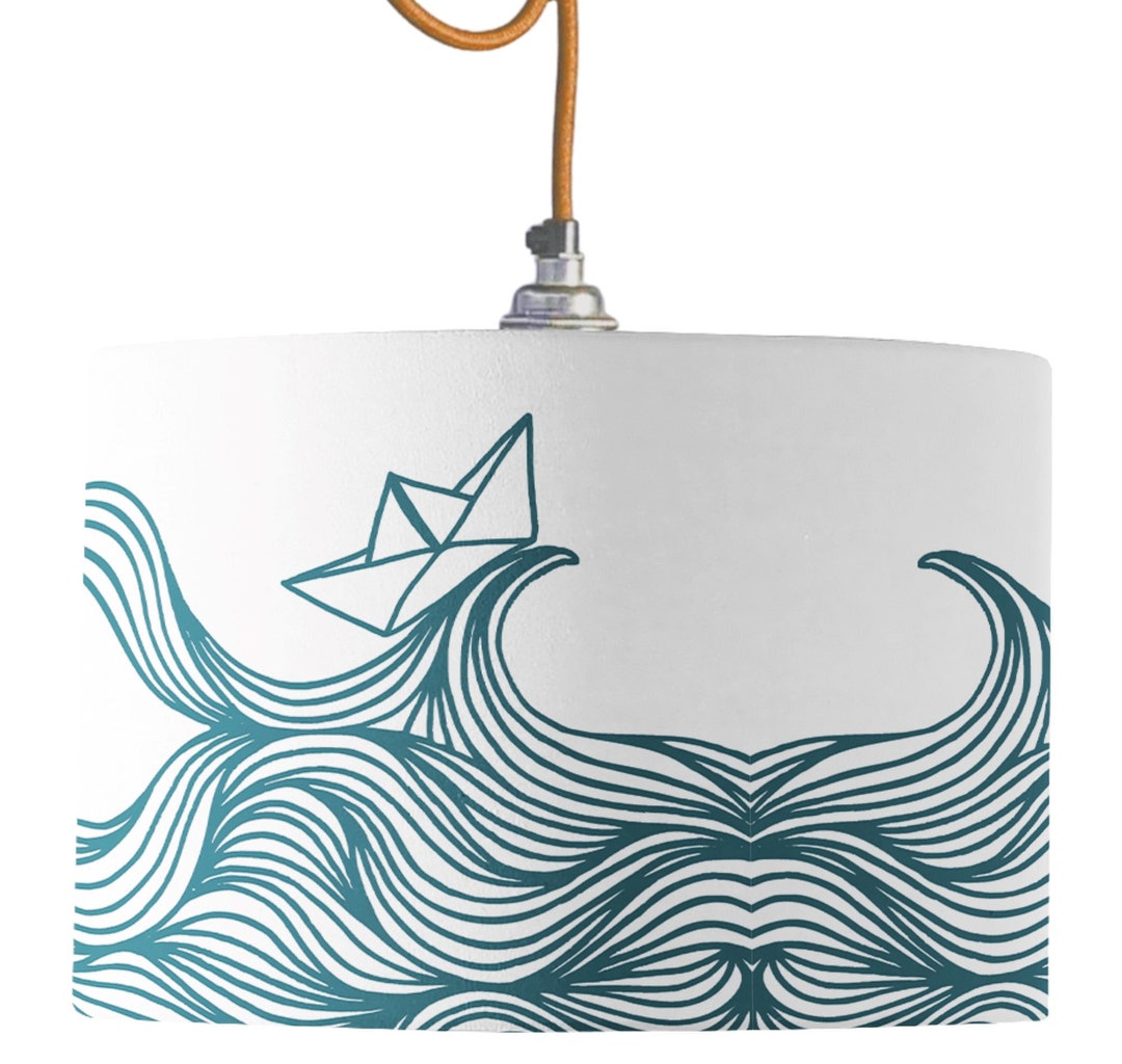 Paper Boat Drum Lamp Shade Coastal Lampshade in Blue and White Lagom ...