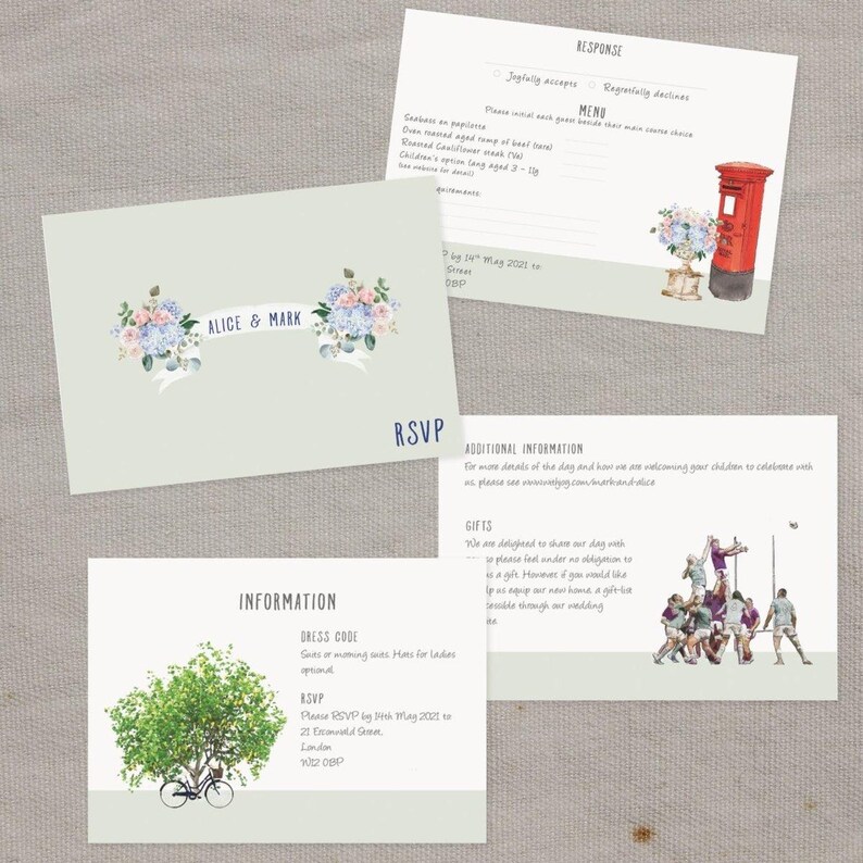 Illustrated Wedding Information Cards | Custom Venue Invites ...