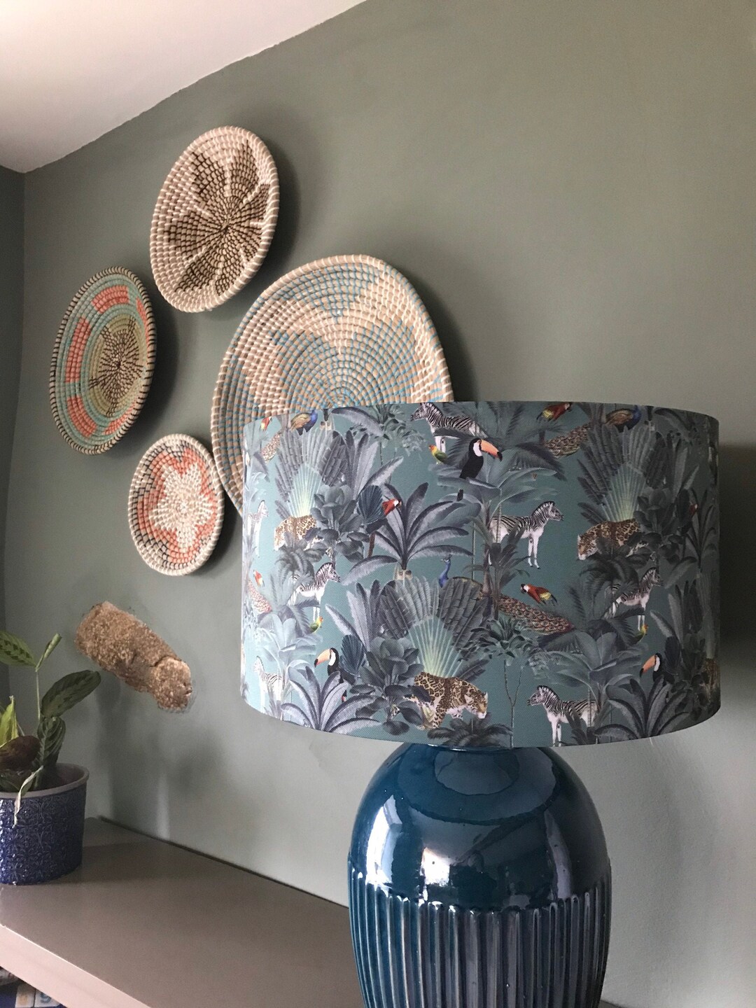Darwin's Menagerie Green Pattern Drum Lamp Shade Zebra, Leopard ...