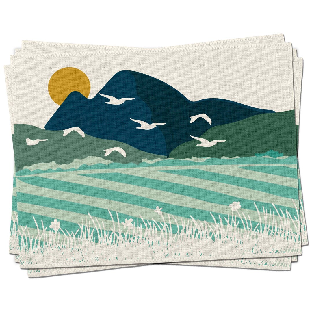 Over The Fields Linen Style Placemats Countryside Tablemats Hand Over The Fields Linen Style Placemats Countryside Tablemats Hand