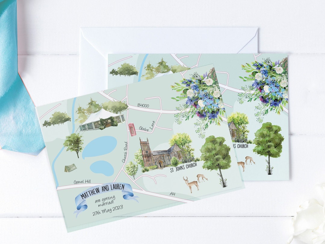 Personalised Map Wedding Invitation Flat Card Wedding Invites Unique ...
