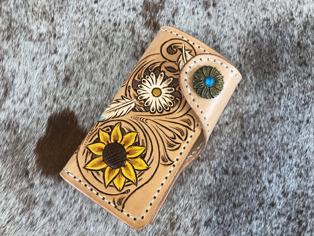 Tooled Leather Floral Smart Phone Wallet, Custom Sized Phone Case - Etsy