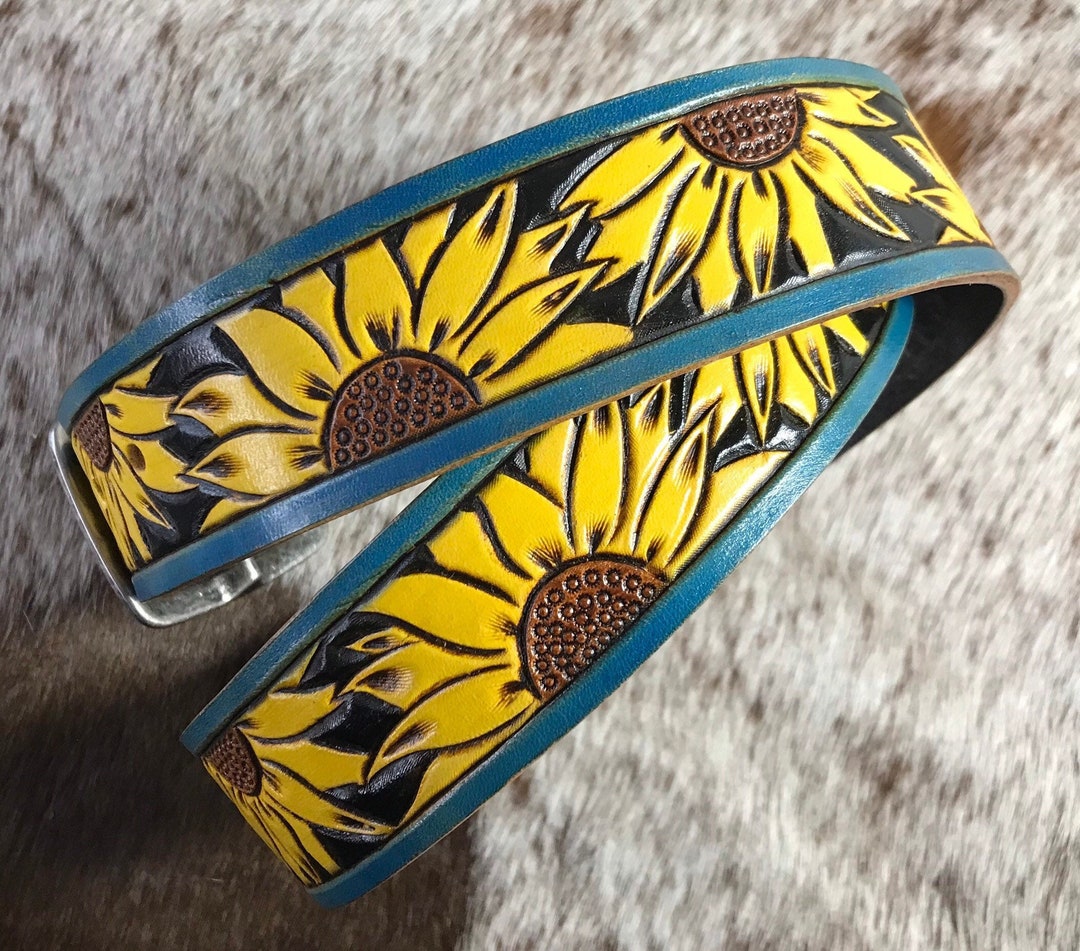 Hand Tooled Leather Belt, Sunflower Leather Belt, Sunflower - Etsy
