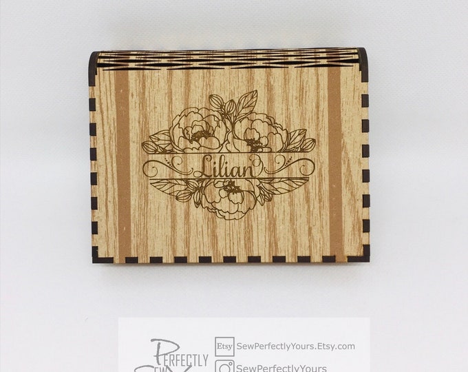 Custom Made Wooden Needle Case, Sewing Needle Box With Needle Minder ...