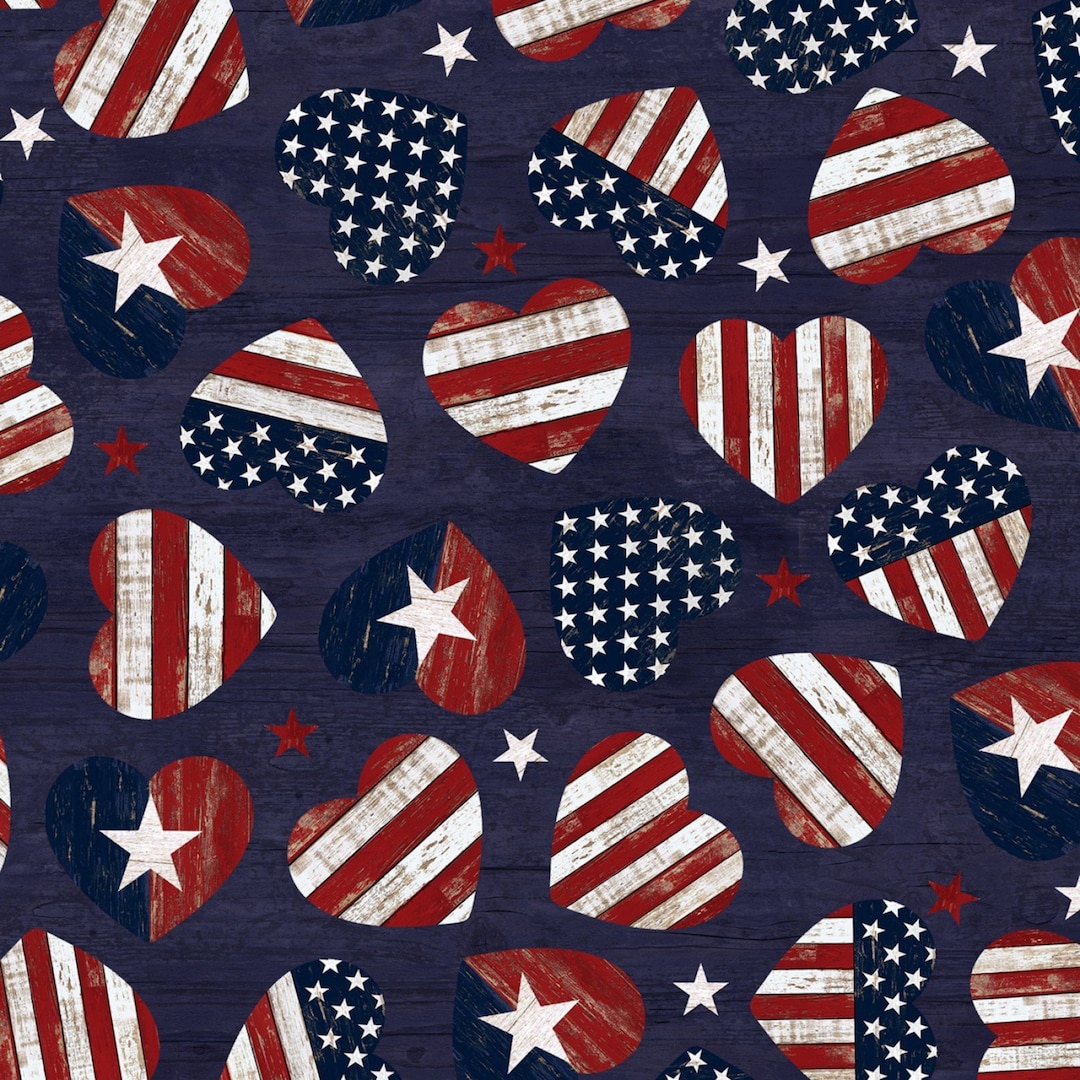 Navy American Flag Hearts by Timeless Treasures - Etsy