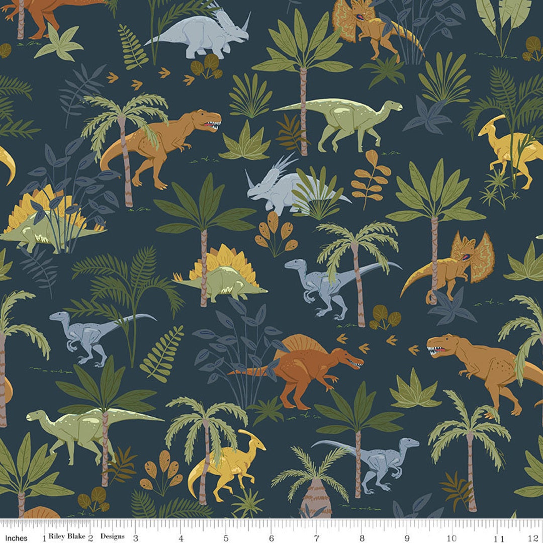 Cretaceous Jungle Dinos Navy - Etsy