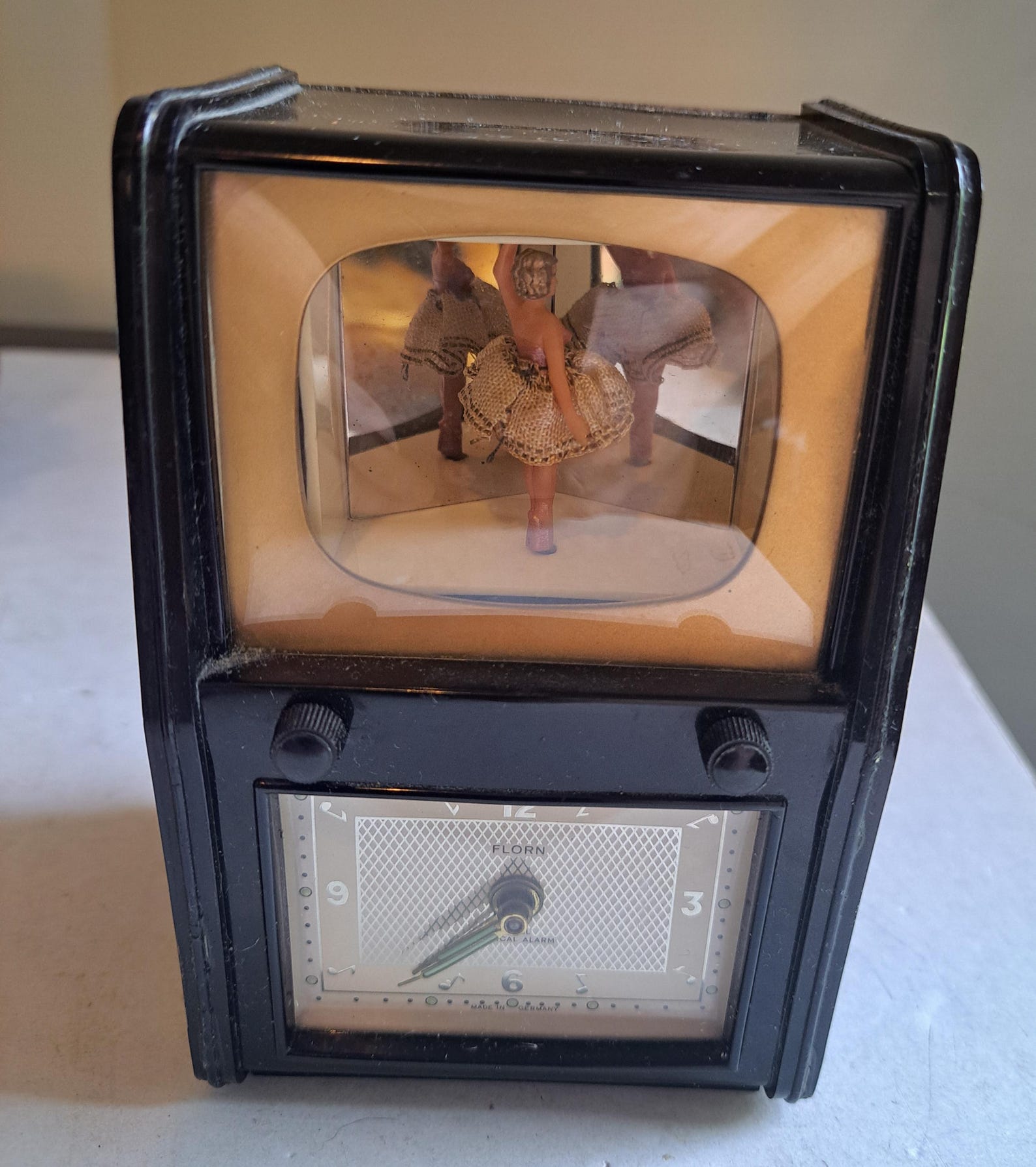 Vintage Musical Dancing Ballerina in TV Set With Clock Made by Florn of ...