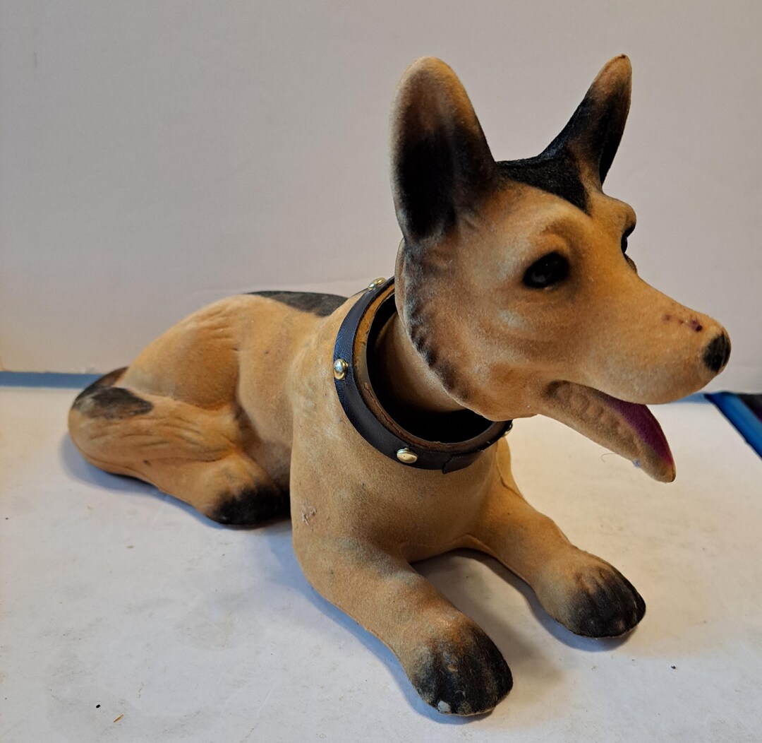Vintage Japan Flocked German Shepherd Nodder Nodding Dog Carnival Prize ...
