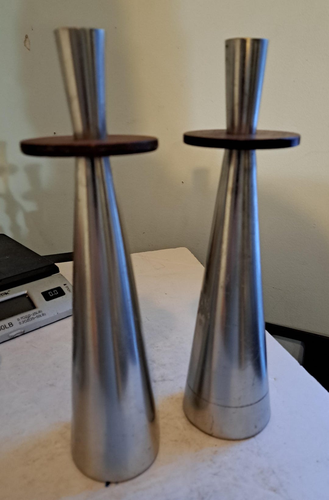 Pair Vintage Aluminum and Teak Modernist Candlesticks 9.75" Tall - Etsy