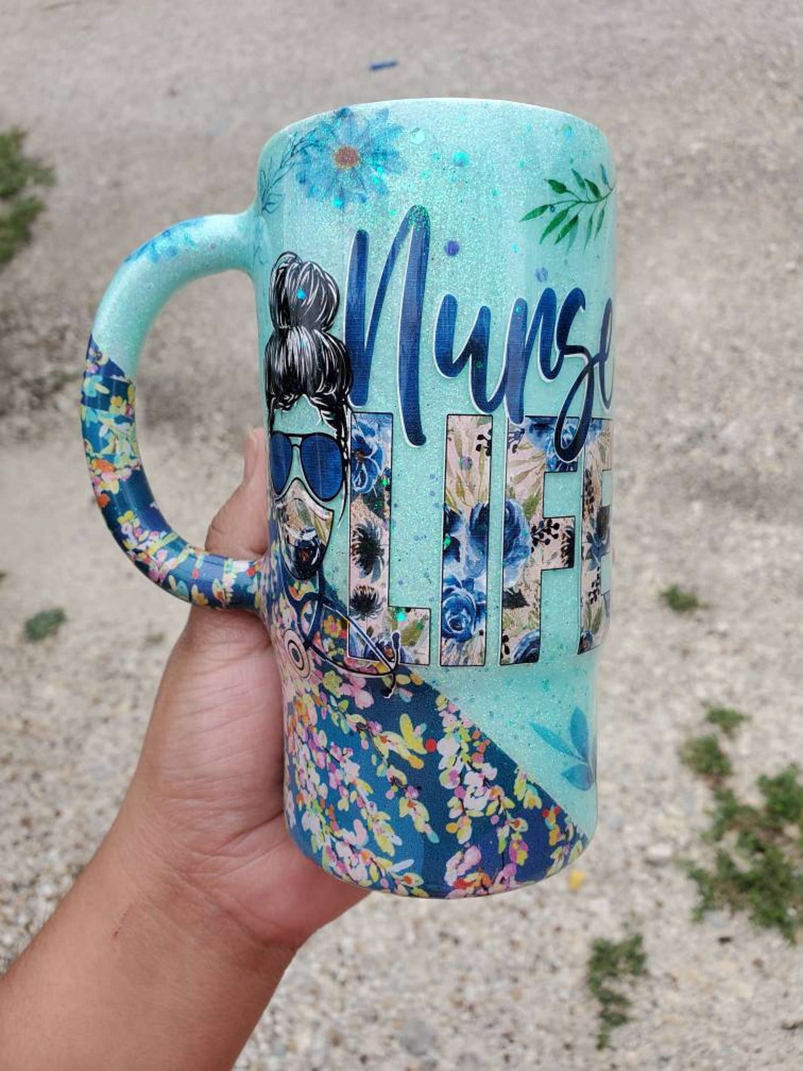 Nurse Life, Travel Mug, Stainless Steel Tumbler, Floral Nurse Tumbler ...