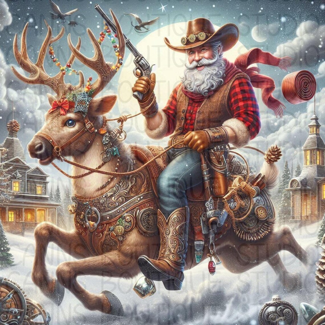 Cowboy Santa, Western Santa Clipart Cowboy Santa Clipart, 5 PNG Cowboy ...