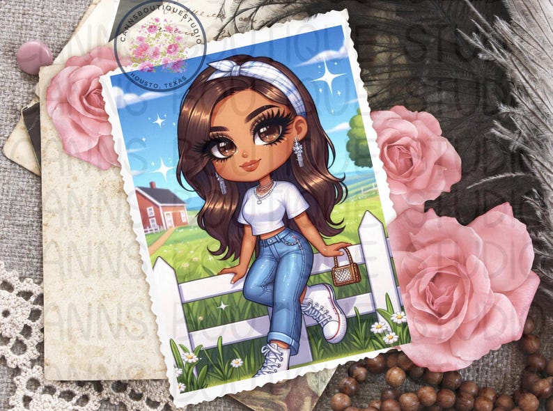 Country Girl Clipart, Chibi Girl Clipart, Junk Journals Clipart ...