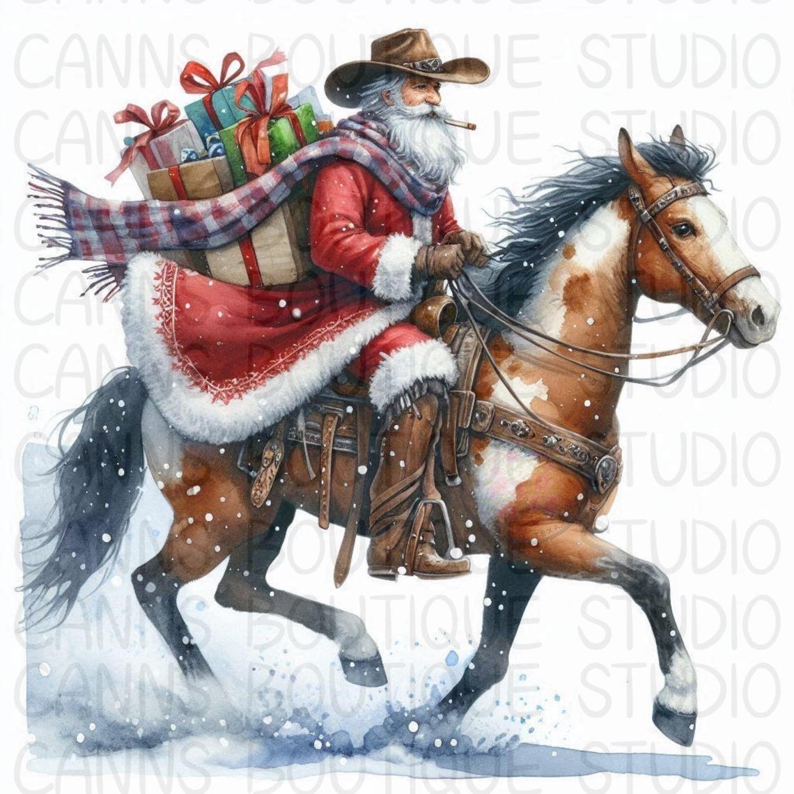 Cowboy Santa, Western Santa Clipart Cowboy Santa Clipart, 5 PNG Cowboy ...