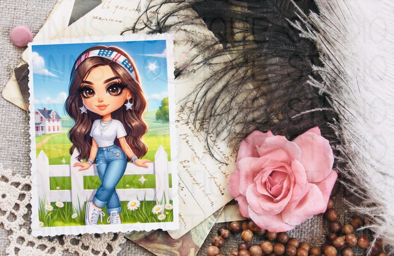 Country Girl Clipart, Chibi Girl Clipart, Junk Journals Clipart ...