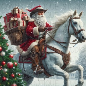 Cowboy Santa, Western Santa Clipart Cowboy Santa Clipart, 5 PNG Cowboy ...