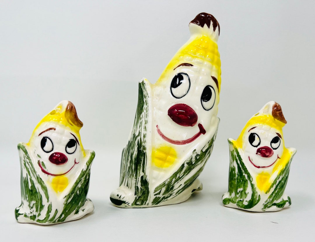 Vintage Happy/smiling Corn Napkin Holder, Salt and Pepper Shaker Set - Etsy