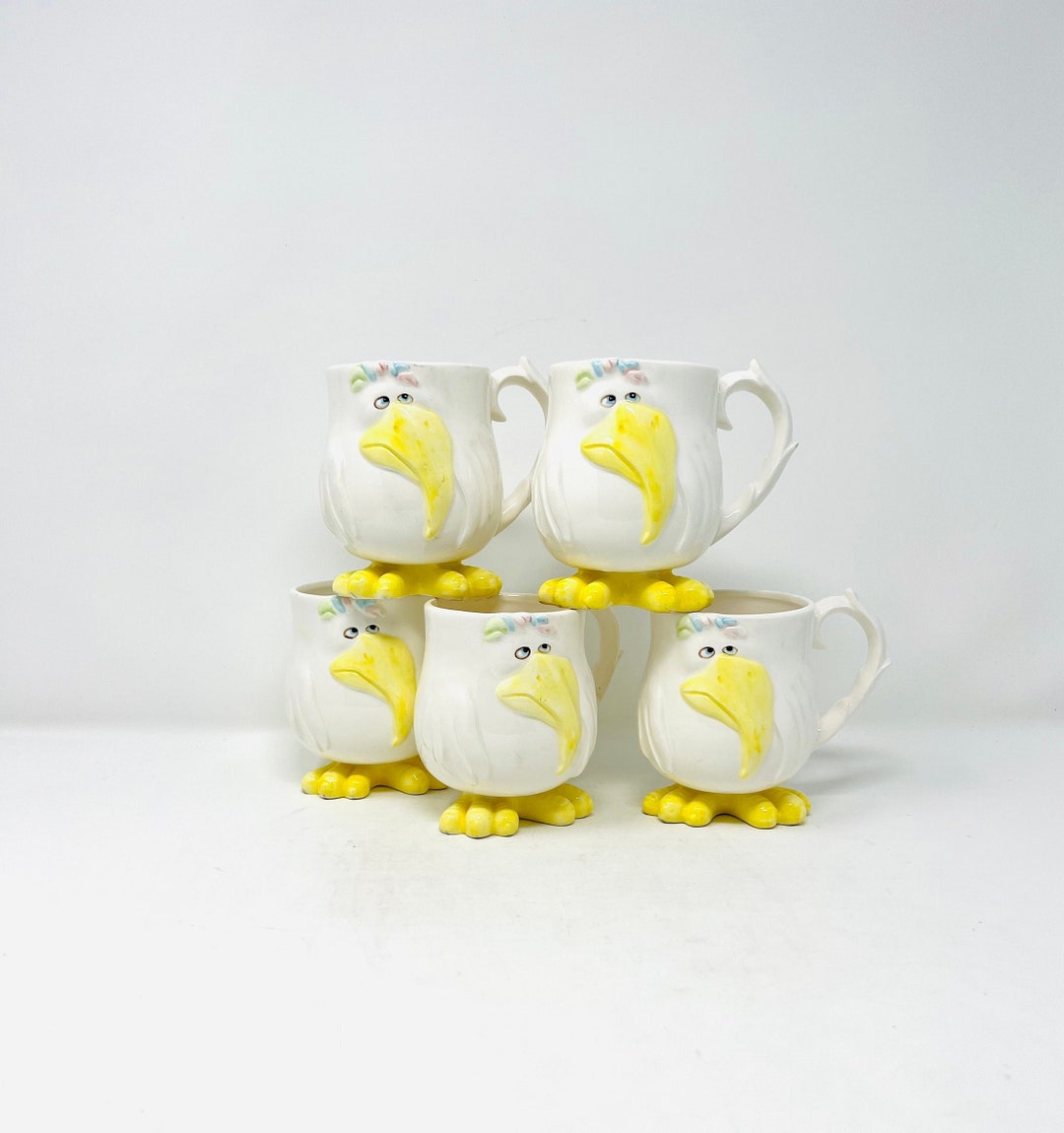 Vintage Fitz and Floyd Gooney Bird Footed Mugs, Set of 5, 1980 - Etsy