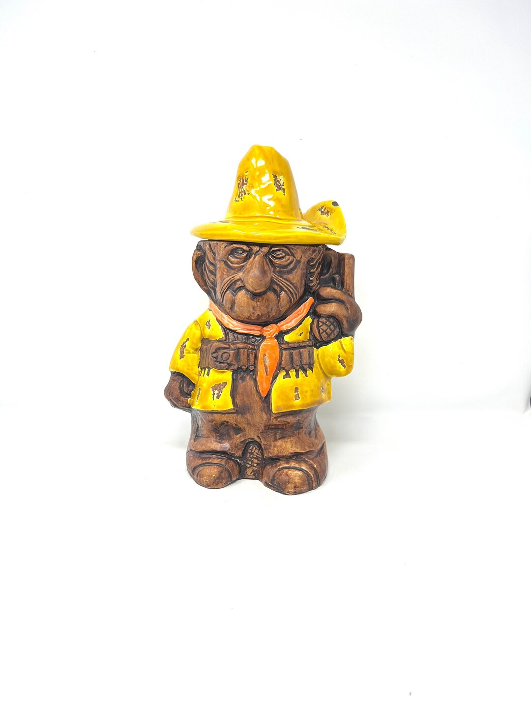 Treasure Craft Outlaw/bandit/cowboy Cookie Jar With Yellow Hat - Etsy