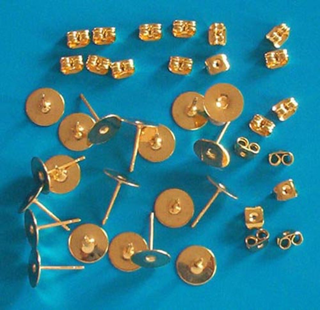 10 Pairs of Gold Plated 8mm Flat Pad Earring Posts Incl - Etsy