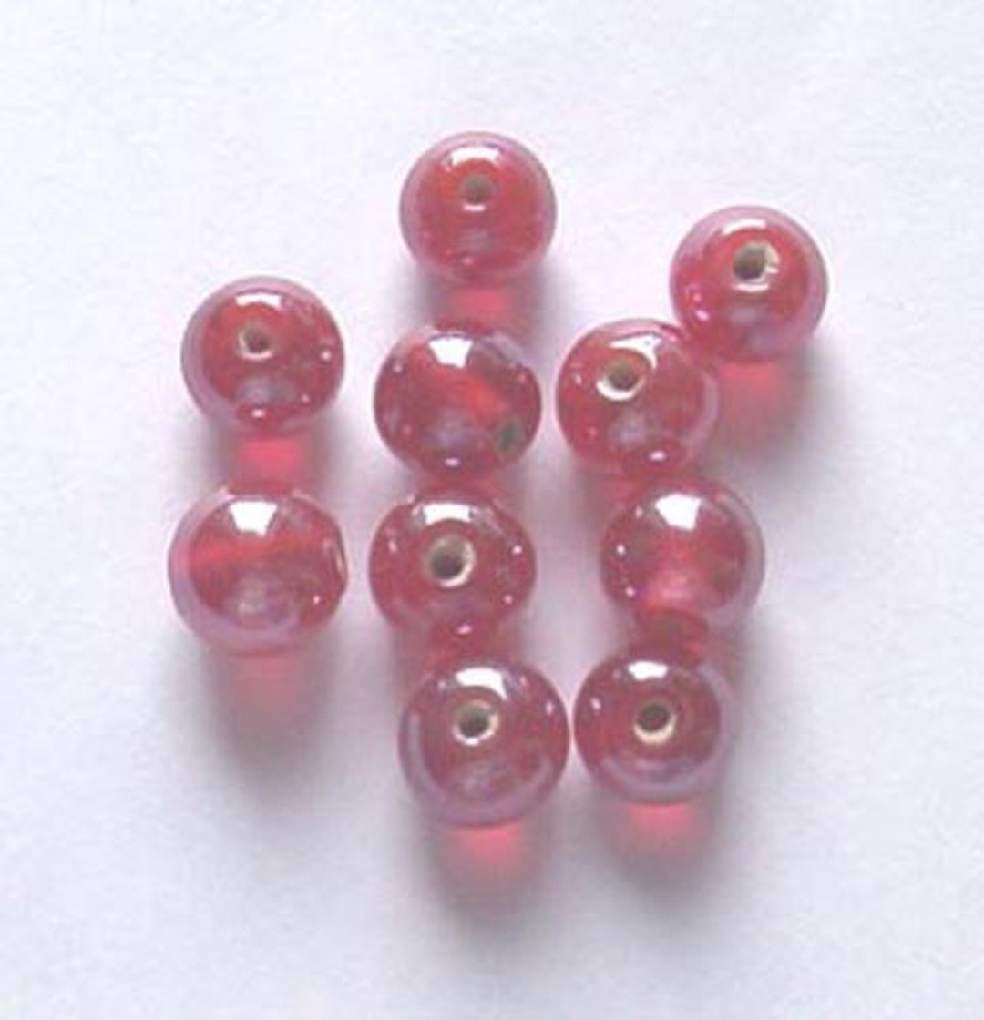 12 Of: 10mm Round Lustred Glass Beads, Red, for Jewellery Making and ...