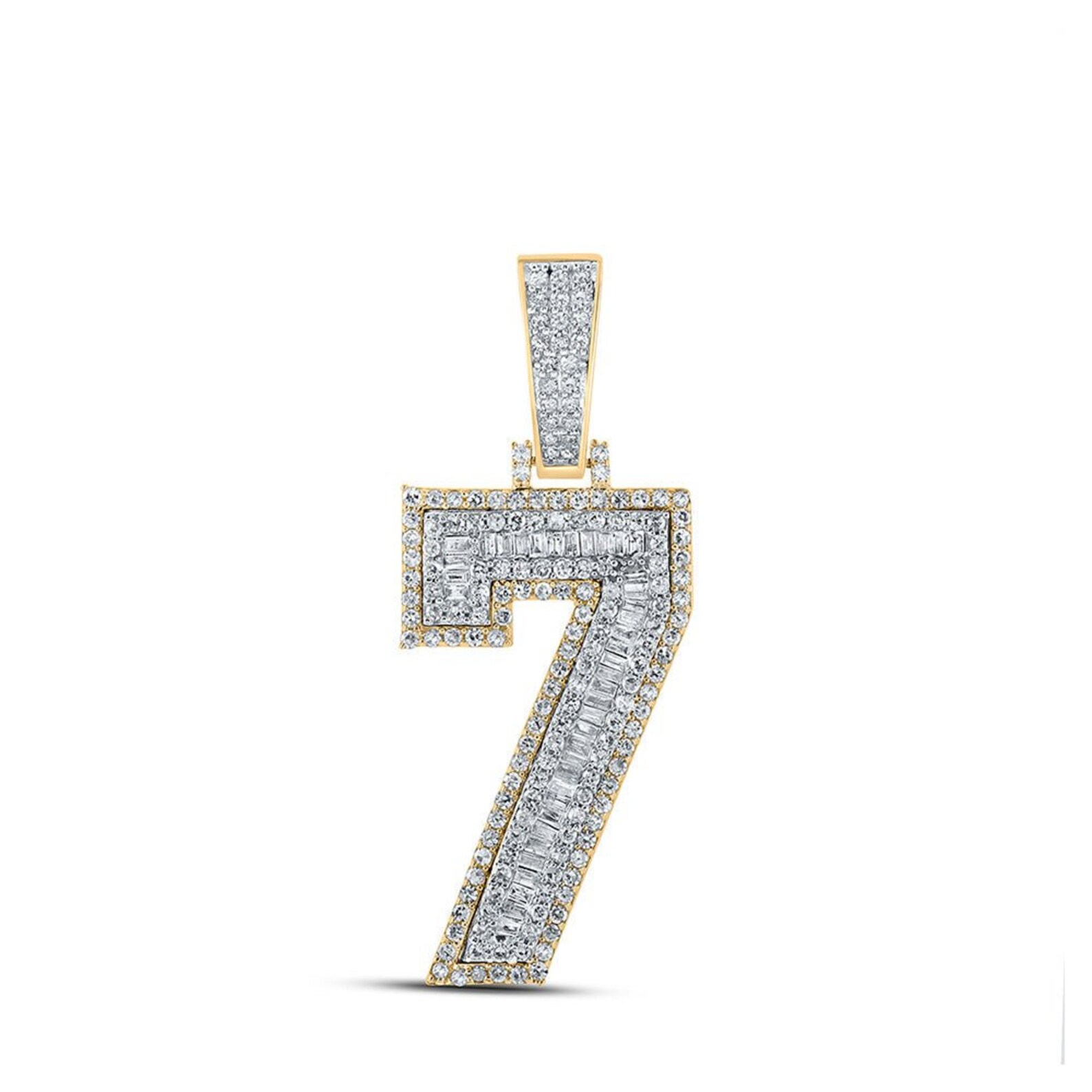 10kt Two-tone Gold Baguette and Round Diamond Number 7 Charm Pendant 1 ...